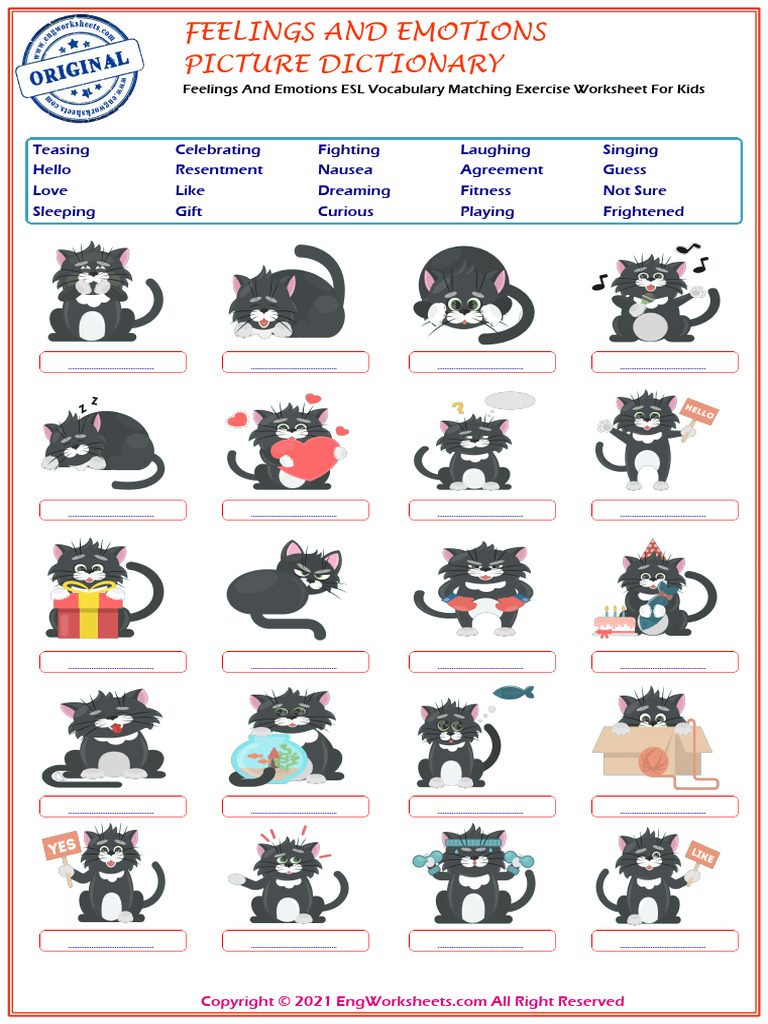 Feelings and Emotions Esl Vocabulary Matching Exercise Worksheet For ...