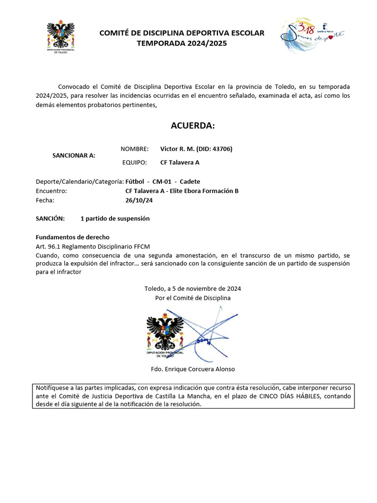 Acuerda:: Comité de Disciplina Deportiva Escolar Comité de Disciplina ...