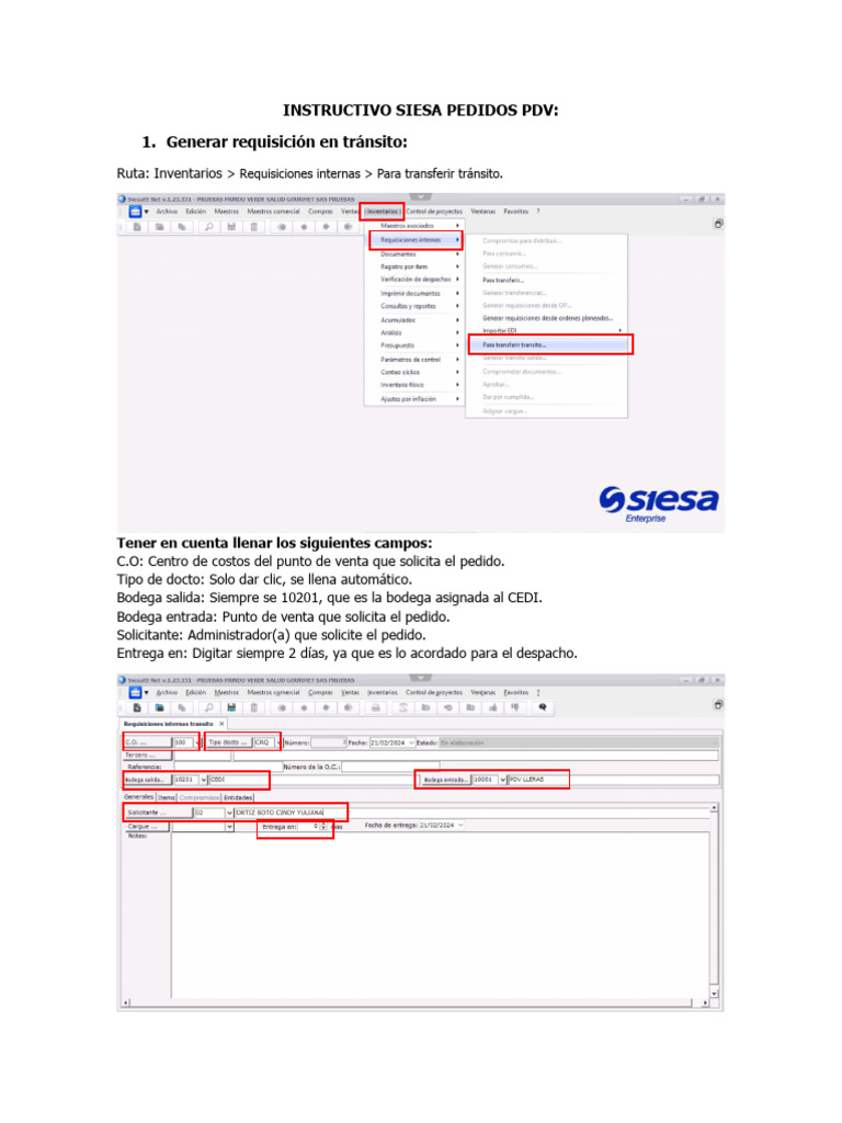 Instructivo Siesa Pedidos PDV | PDF | Finanzas y dinero | Informática