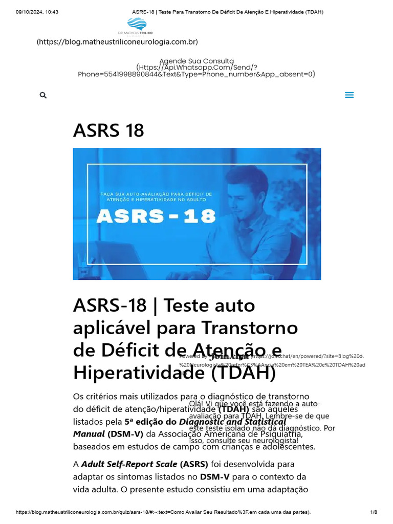 ASRS-18 - Teste para Transtorno de Déficit de Atenção E Hiperatividade ...