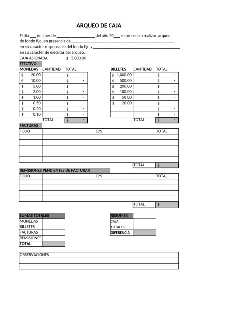 Arqueo de Caja: Proceso y Detalles | PDF