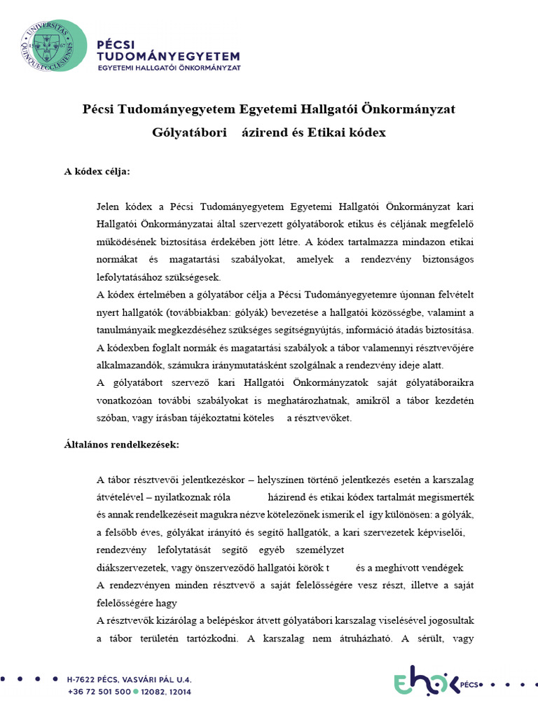 Golyatabor - Hazirend - Es - Etikai - Kodex | PDF