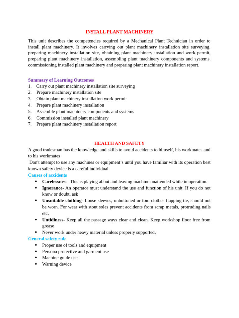 Plant Machinery Installation Safety Guide | PDF | Personal Protective ...