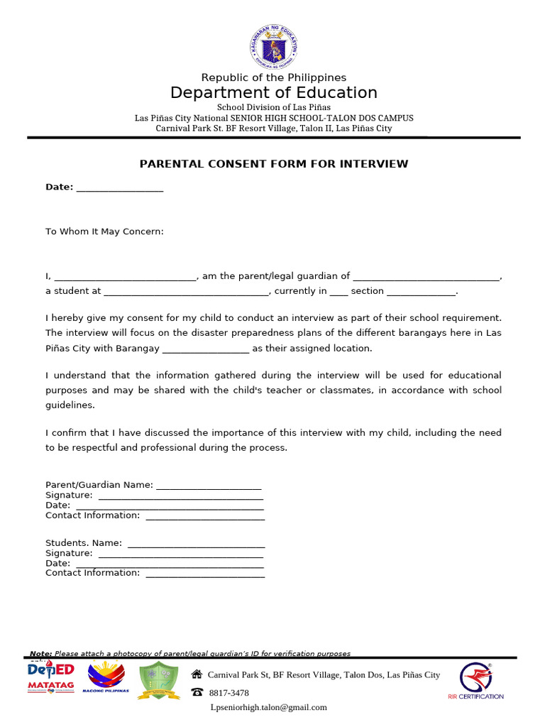 Parental Consent Form for Student Interview | PDF | Career & Growth