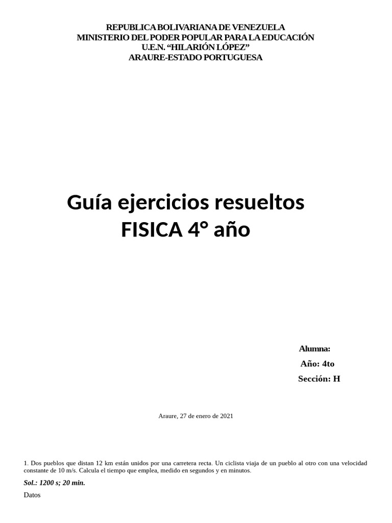 Ejercicio Fisica | PDF | Velocidad | Mecanica clasica
