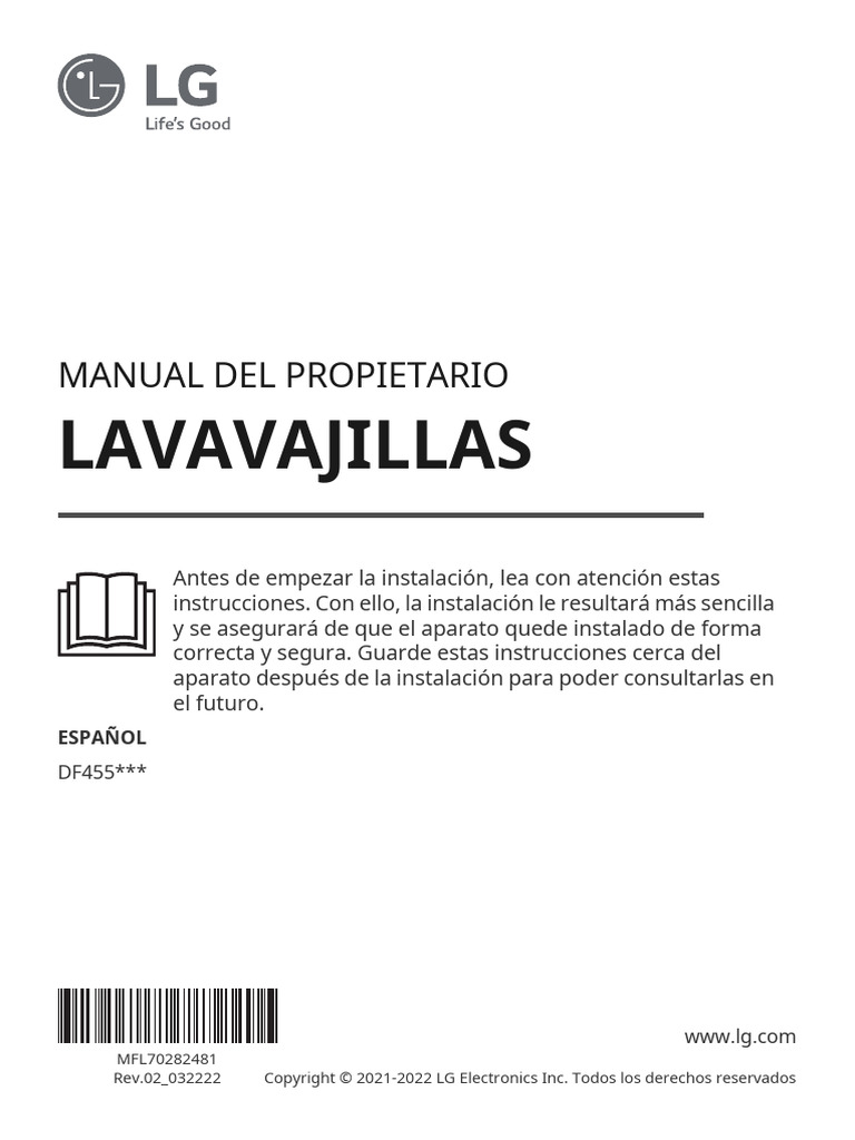 Manual Lavavajillas Lg-DF455HSS | PDF | Lavavajillas | Agua