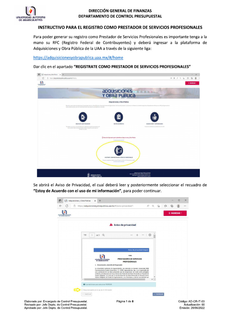 Instructivo para El Registro Como Prestador de Servicios Profesionales-1 | PDF