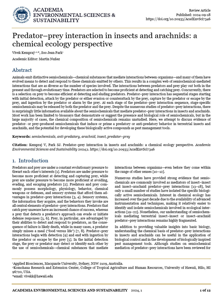 Predator Prey Interaction In Insects And Pdf Predation Pheromone