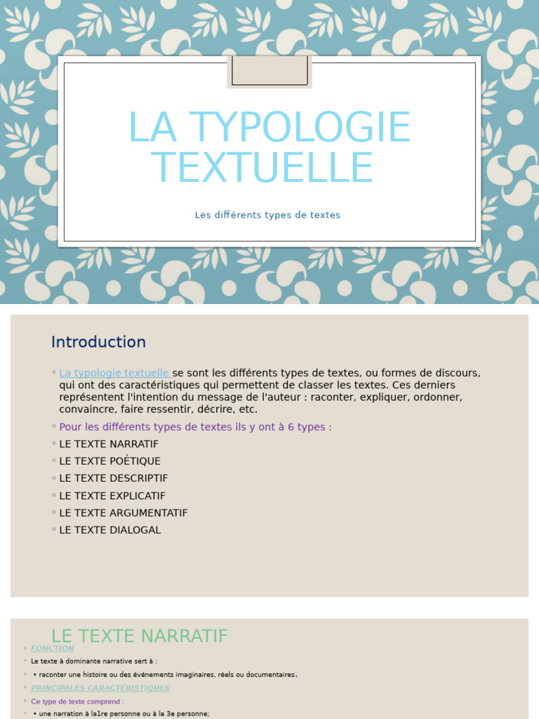 La Typologie Textuelle | PDF | Récit | Discours (linguistique)