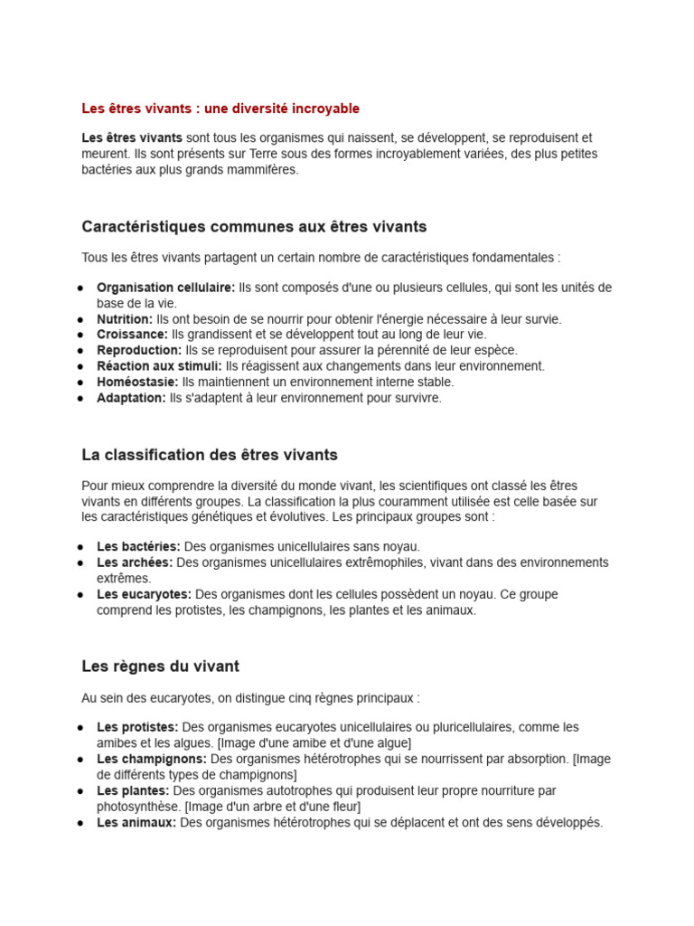 Diversité et classification des êtres vivants | PDF | Cellule (Biologie ...