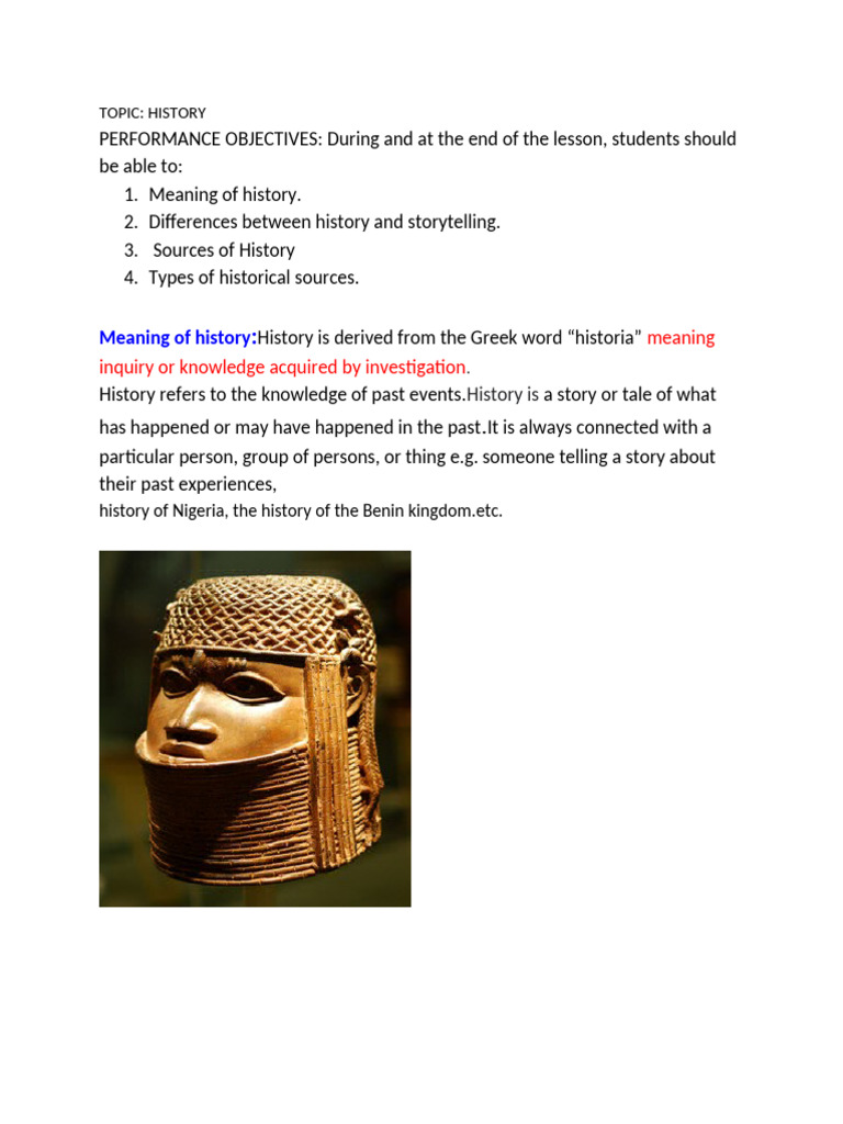 WEEK 1 HISTORY NOTE | PDF | Storytelling