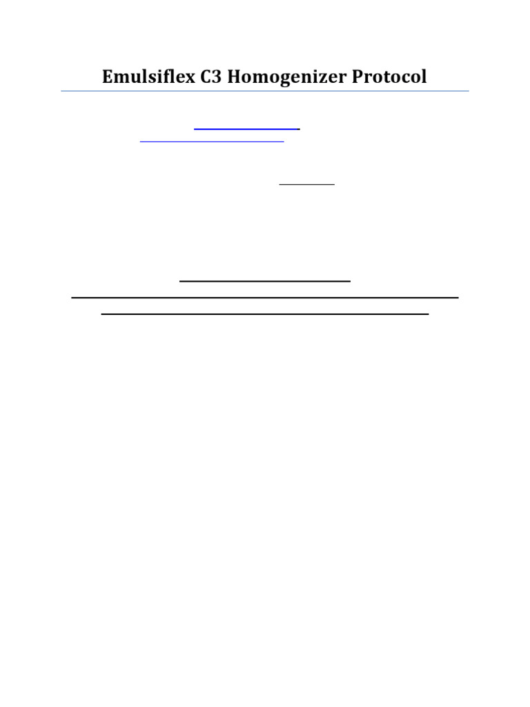 Emulsiflex c3 Homogenizer Protocol 2018 0 | PDF | Pressure | Valve