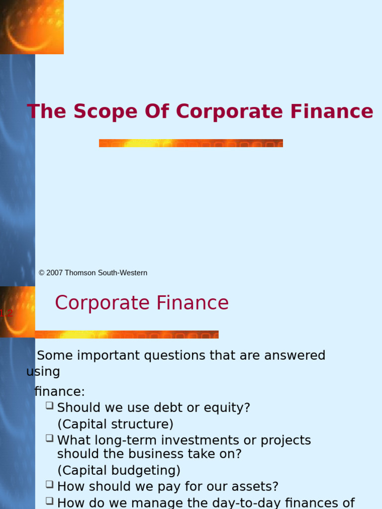 Introductory Lectures Scope of Corporate Finance 21 9 2023 | PDF ...