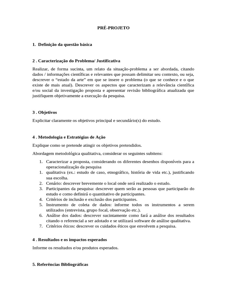 Modelo de Pré-Projeto | PDF | Arte | Ciências e Matemática