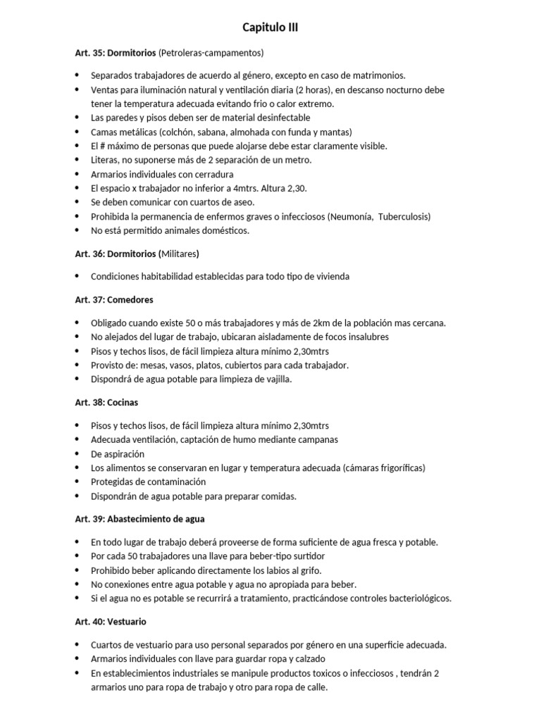 RESUMEN Reglamento 2393 Art. 35-47 | PDF | Agua | Baño