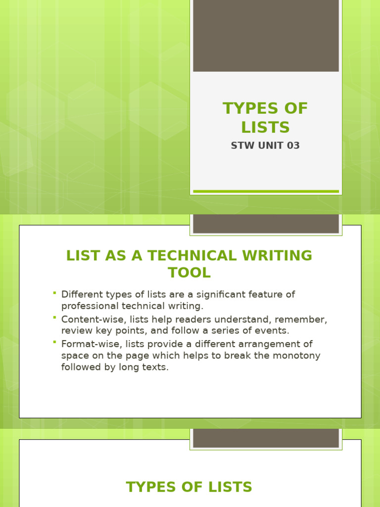 Types of Lists in Technical Writing | PDF | Sentence (Linguistics) | Comma