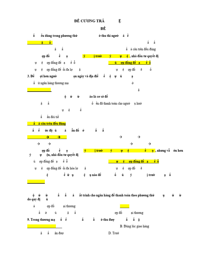 ĐỀ CƯƠNG TRẮC NGHIỆM TTQT | PDF