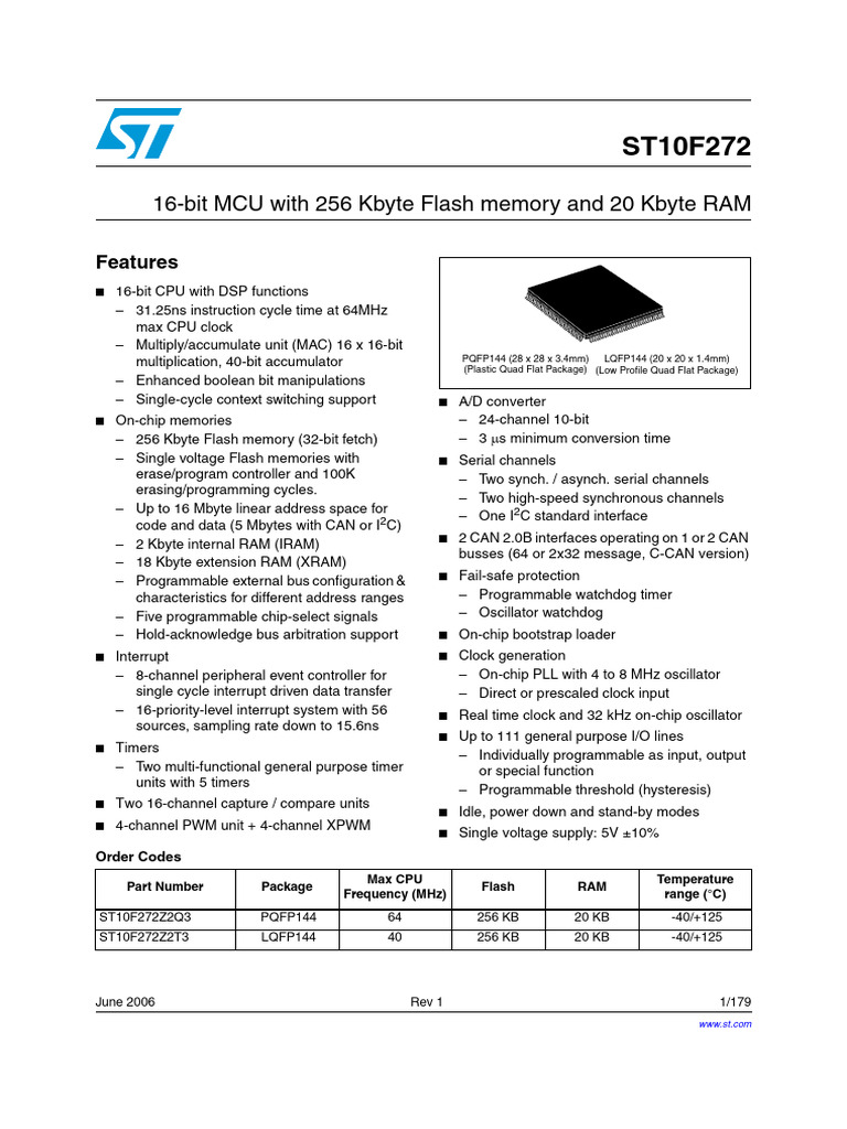 16-Bit MCU With 256 Kbyte Flash Memory and 20 Kbyte RAM: Features | PDF | Microcontroller ...