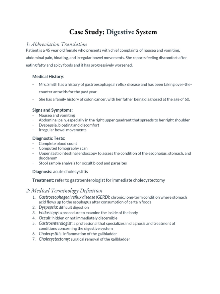 Case Study - Digestive System | PDF | Wellness | Science & Mathematics