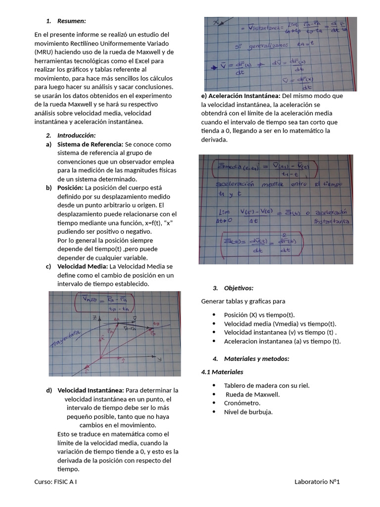 Informe Fisica I G | PDF | Velocidad | Aceleración