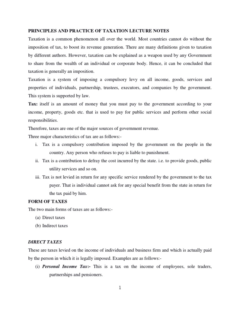 Principles and Practice of Taxation Lecture Notes | PDF | Income Tax ...