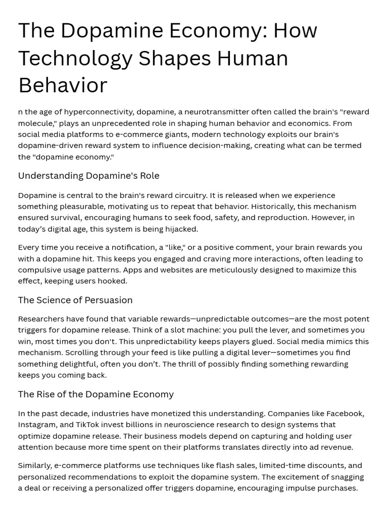 The Dopamine Economy Explained | PDF | Reward System | Dopamine