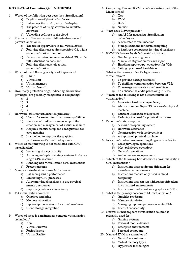 Cloud Computing Quiz 2 Pdf Virtual Machine Virtualization