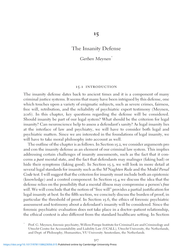 Meynen, The Insanity Defense | PDF | Insanity Defense | Mental Disorder