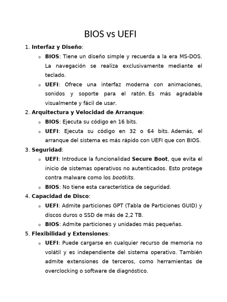 Comparativa BIOS y UEFI: Claves y Diferencias | PDF | Juegos y ...