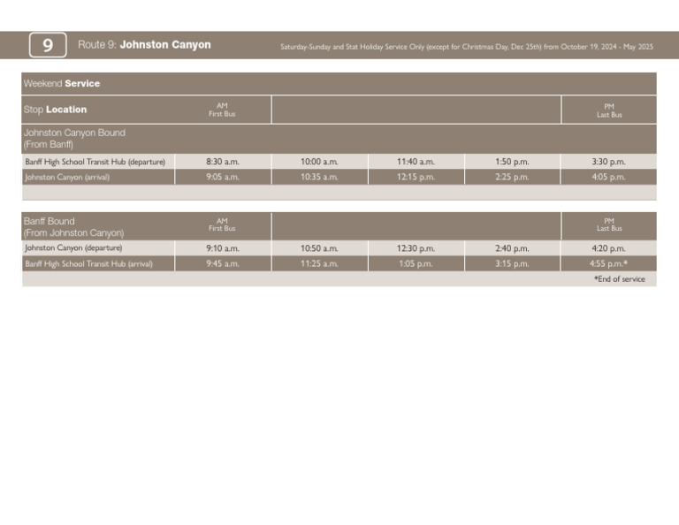 2024 Route-9-Schedule Winter | PDF