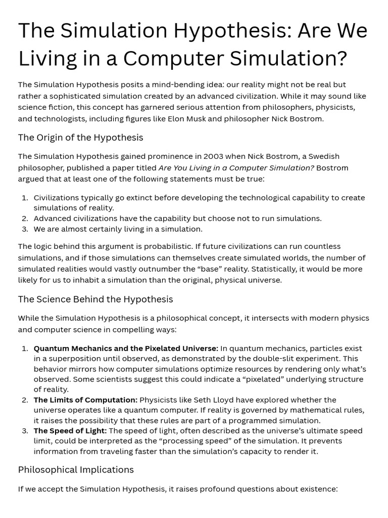 The Simulation Hypothesis Are We Living in A Computer Simulation | PDF | Reality | Occam's Razor