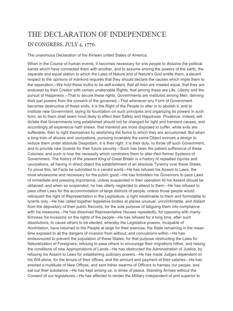 Declaration of Independence | PDF | United States Declaration Of ...