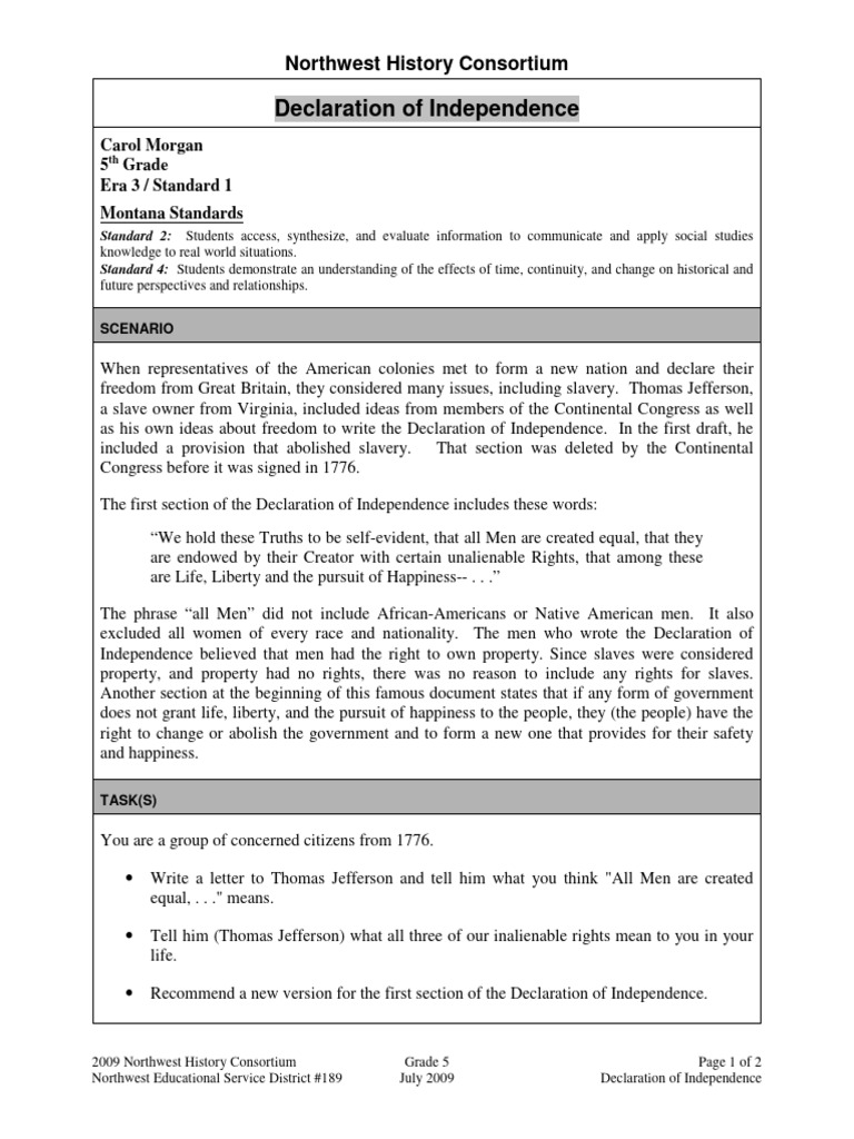 5th Grade Analysis of the Declaration | PDF | The United States | Human ...