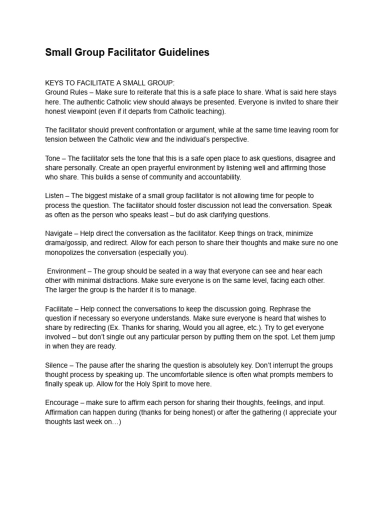 Small Group Facilitator Guidelines | PDF | Facilitator