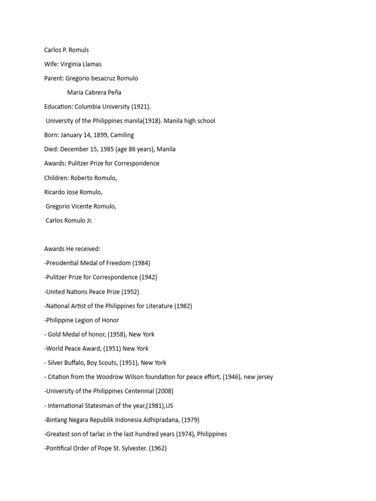 Carlos P Romulo | PDF
