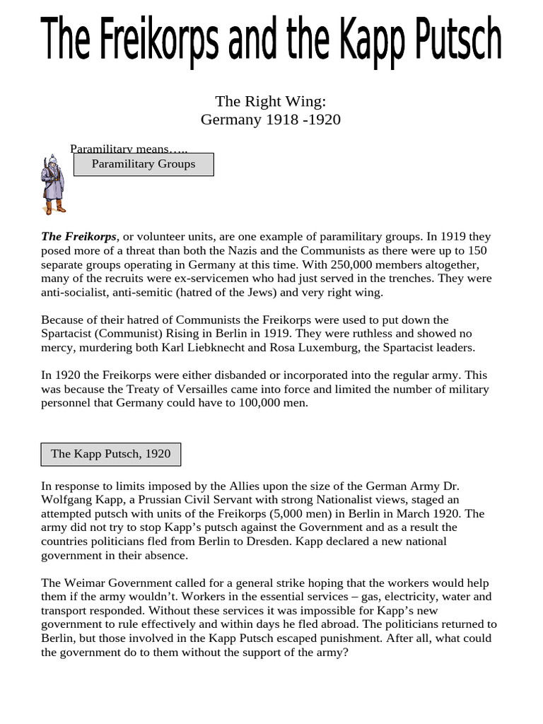 Freikorps & Kapp Putsch: 1918-1920 Germany | PDF
