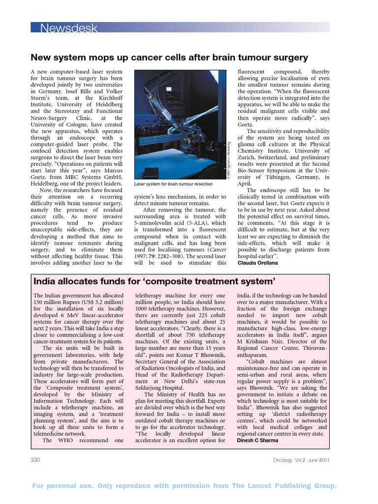 New System Mops Up Cancer Cells After Brain Tumour | PDF | Radiation ...