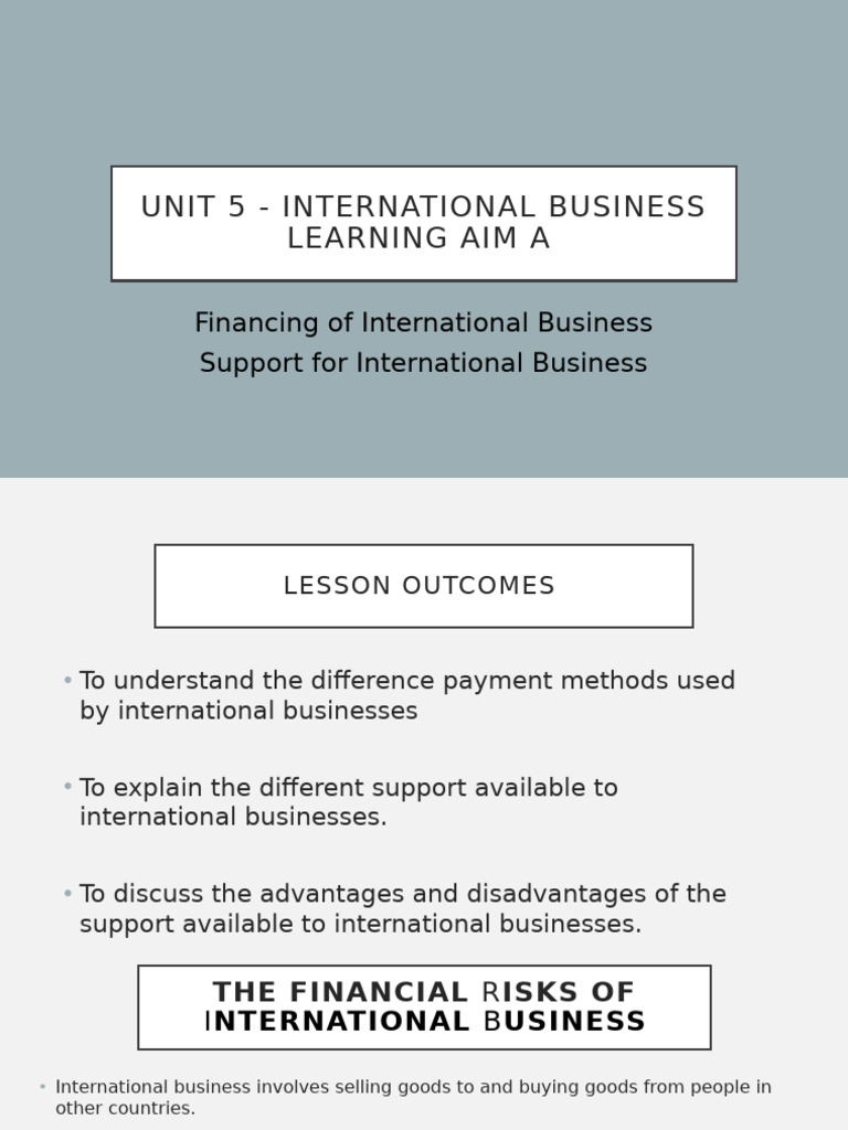 Unit 5 - International Business Lesson 4 | PDF | Credit | Finance ...