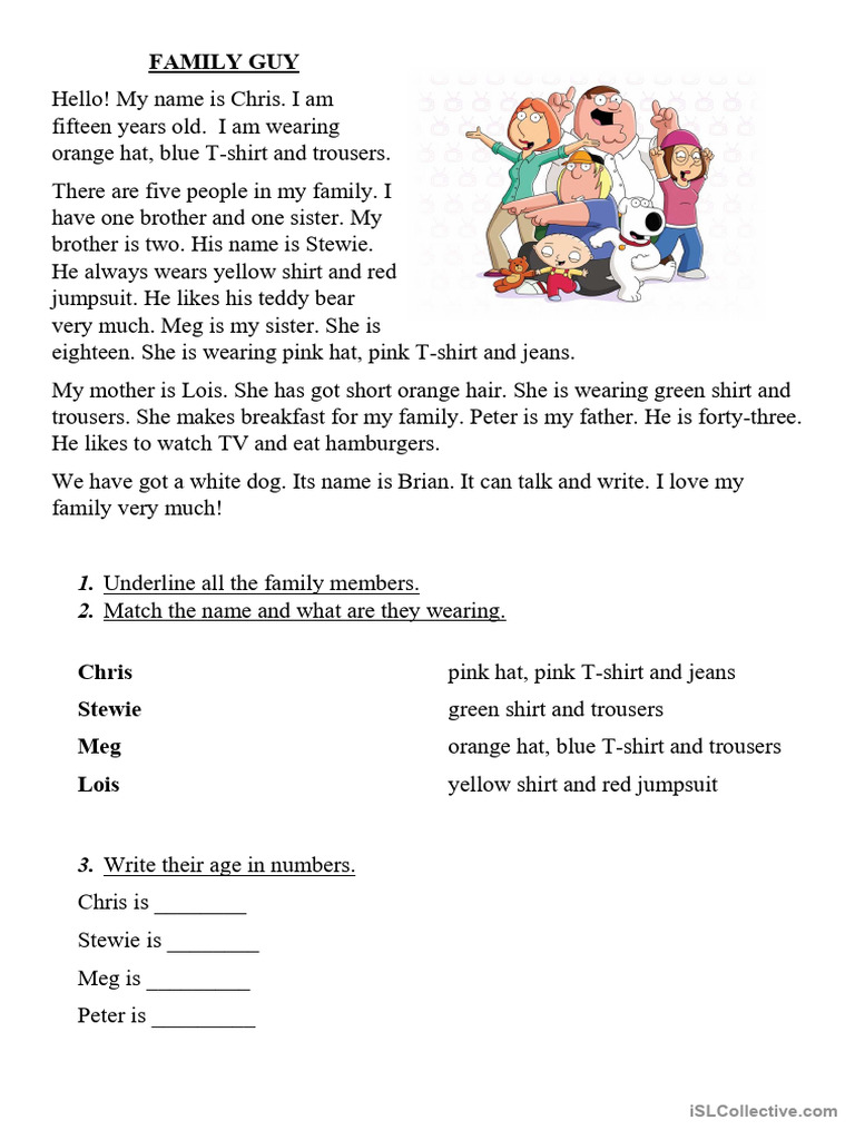Family Guy Reading Comprehension | PDF