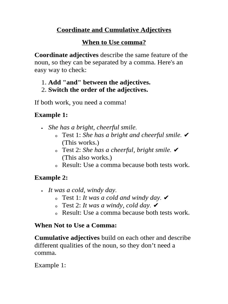 Coordiante and Cumulative Adjectives | PDF