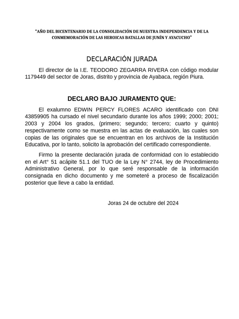 Declaracion Jurada 2 | PDF