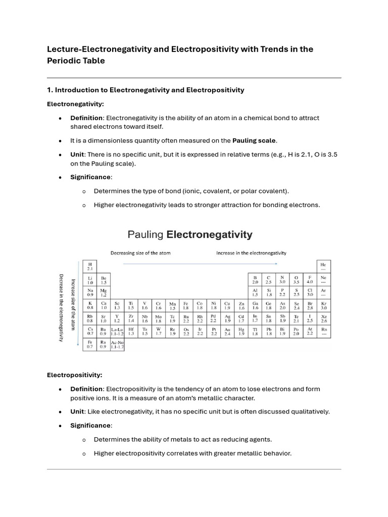 Electronegativity vs Electropositivity Trends | PDF | Chemical Bond ...