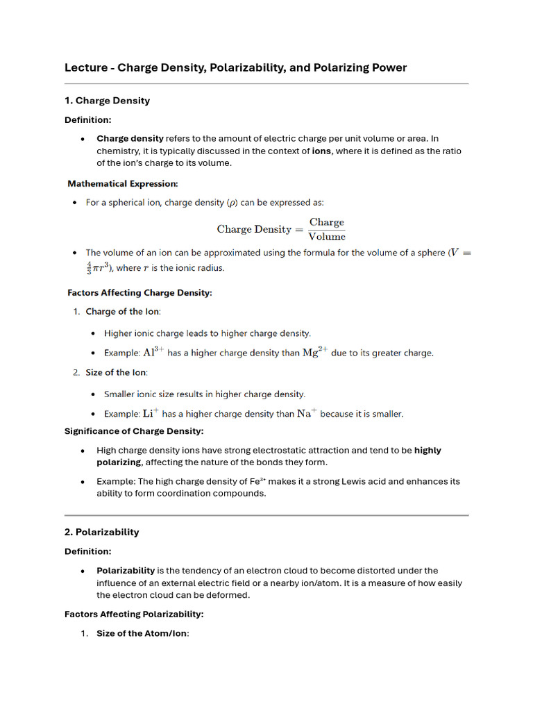 Lecture - Charge Density, Polarizability, and Polarizing Power | PDF ...