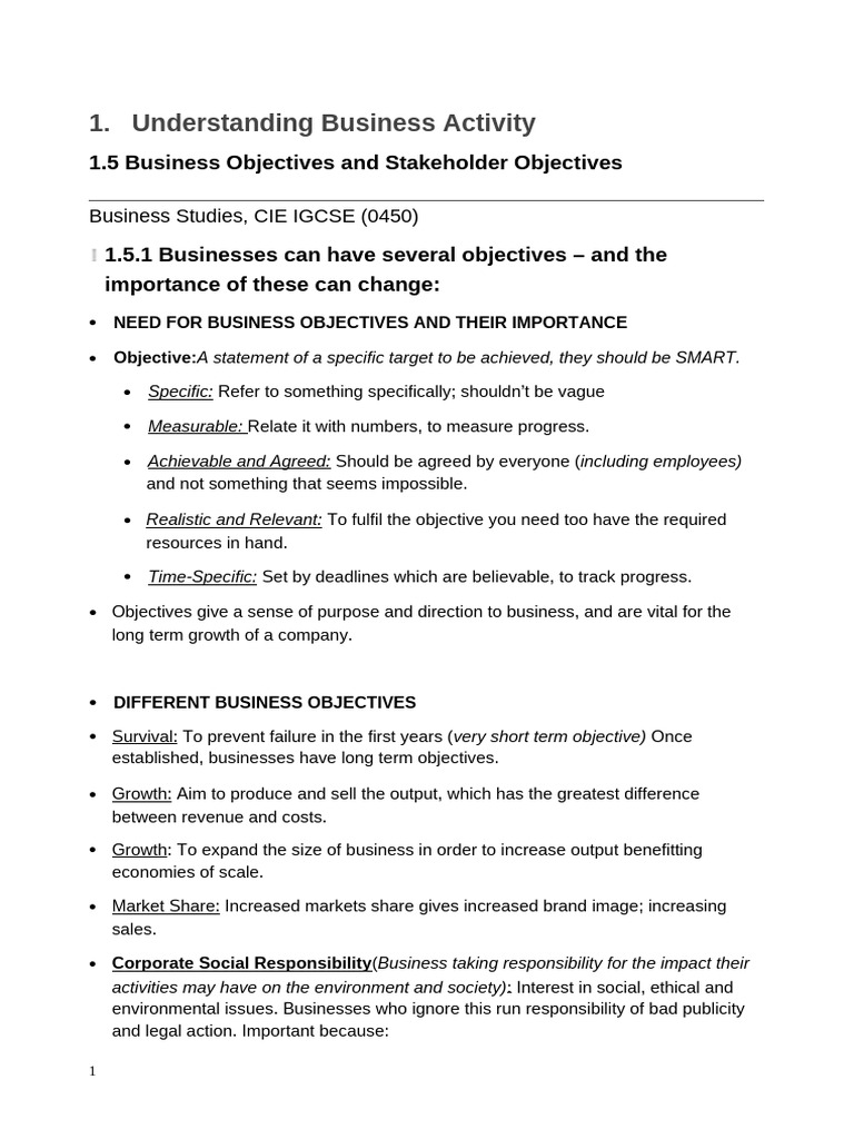 1 5 Business Objectives and Stakeholder Objectives | PDF | Employment ...