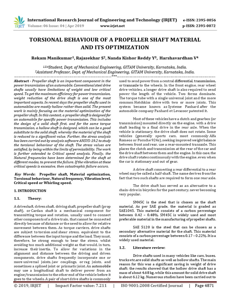 Torsional Behaviour of A Propeller Shaft Material | PDF | Mechanical ...