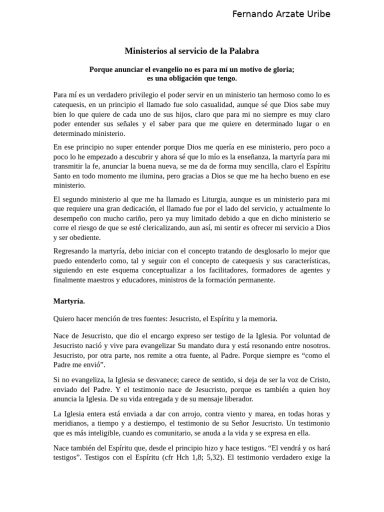 Ministerios de Catequesis y Martyría | PDF | Fe | Iglesia Católica