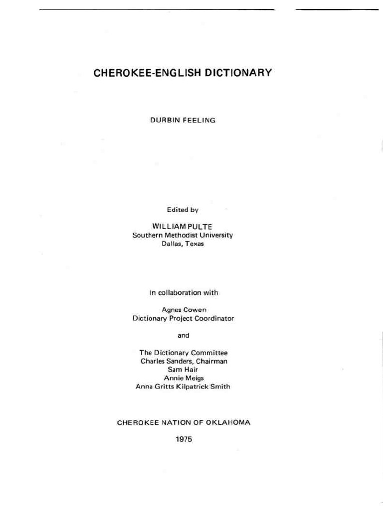 Cherokee-English Dictionary (Durbin Feeling.) | PDF