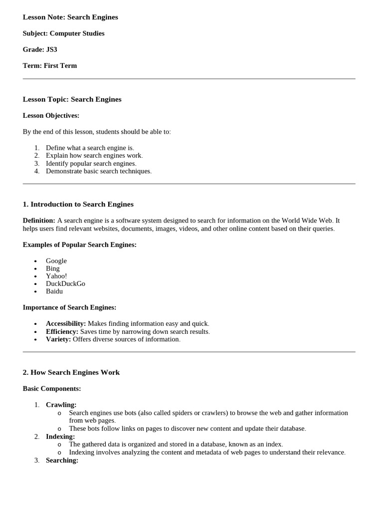 Search Engines: JSS3 Lesson Overview | PDF | Search Engine Optimization ...