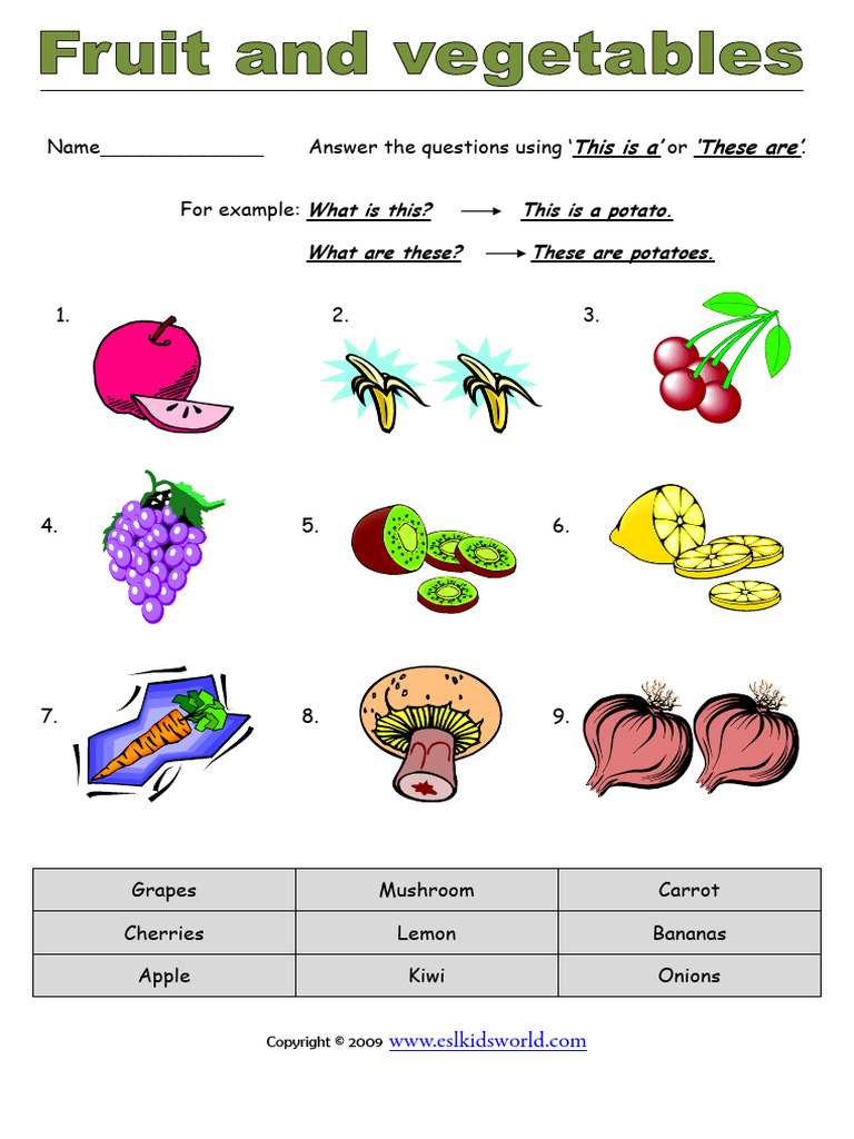 Food Fruit and Vegetables Plurals Worksheet | PDF