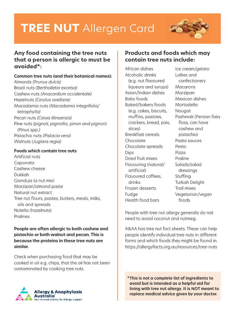 AAA FoodAllergenCards A4 TREE NUT | PDF | Nut (Fruit) | Allergy
